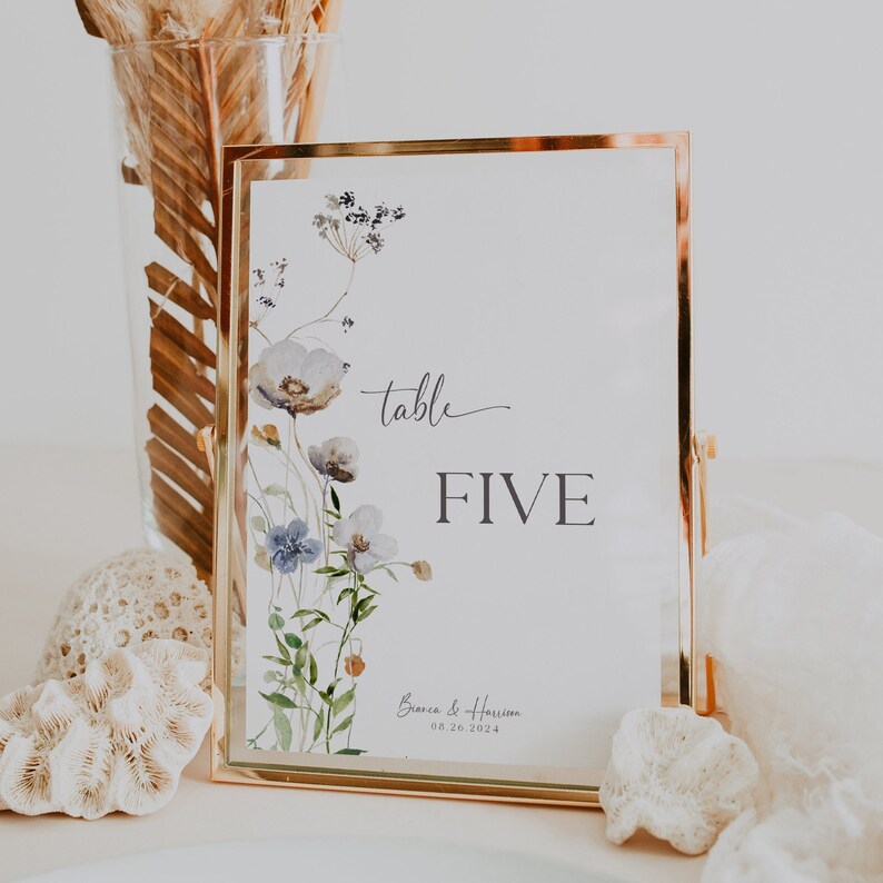 Wildflower Wedding Table Numbers, Floral Table Number Card, Printable ...