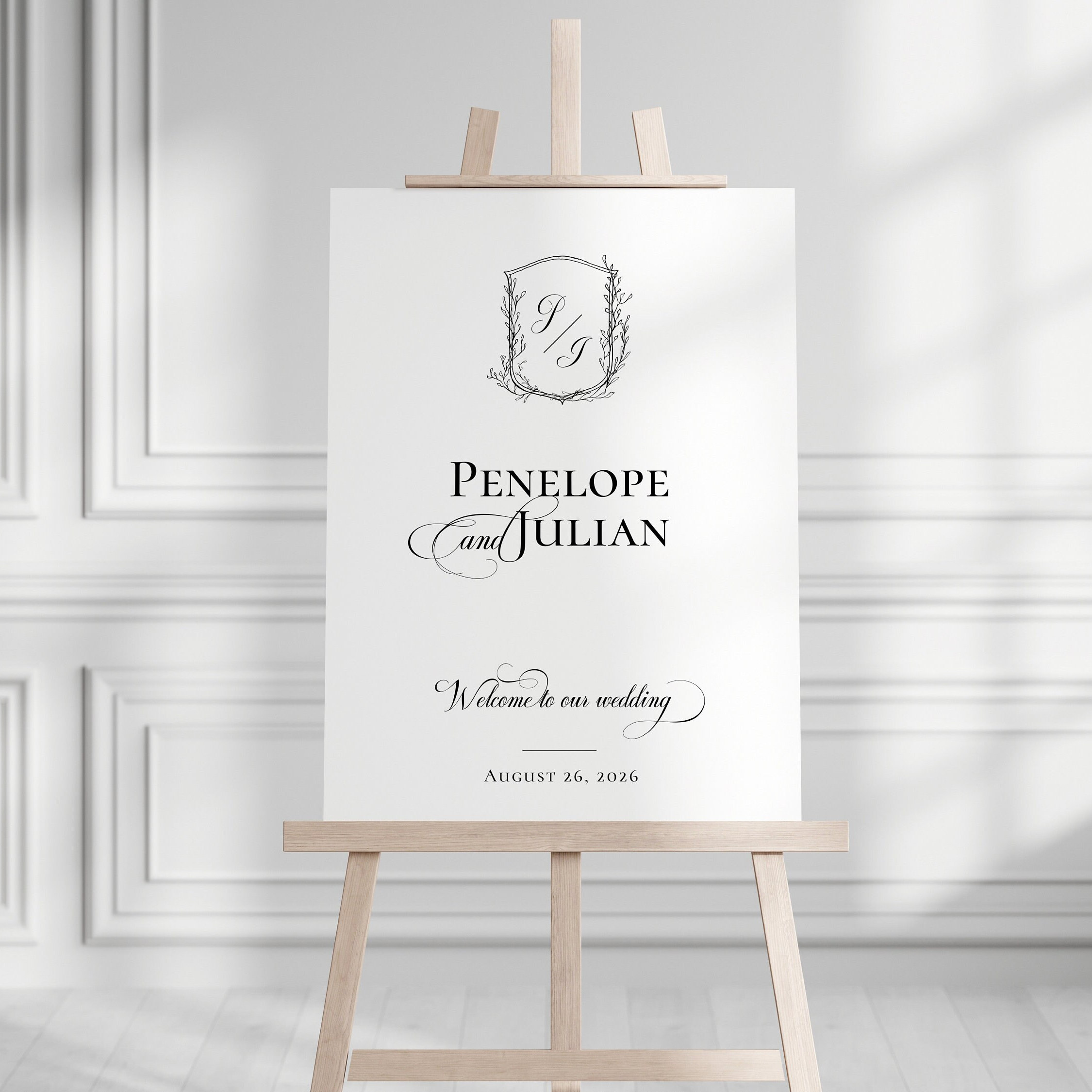 Wedding Welcome Sign With Crest, Monogram Crest Welcome Sign, Welcome ...