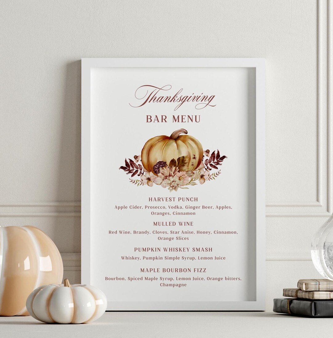 Thanksgiving Bar Menu Sign Template, Pumpkin Bar Menu, Friendsgiving ...