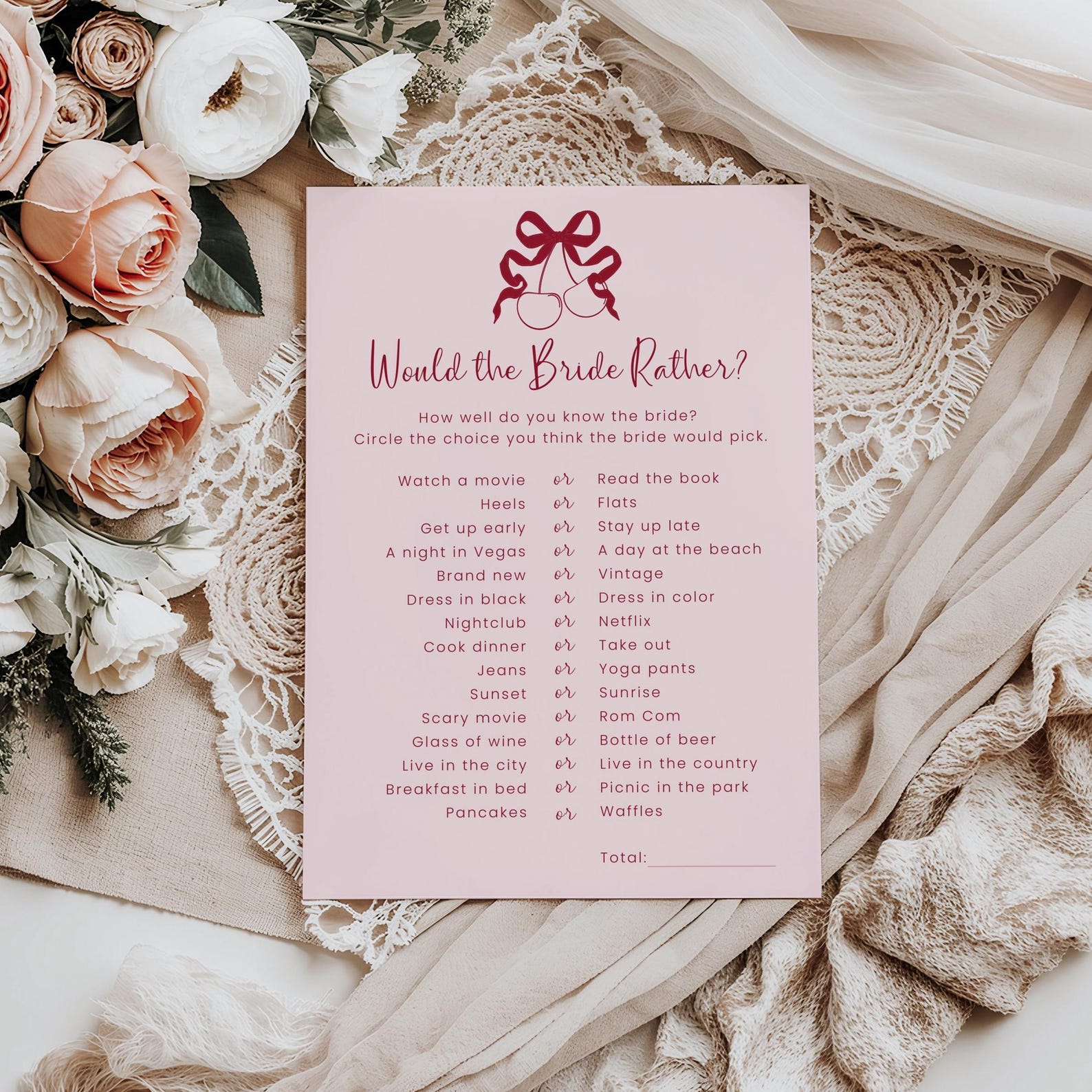 Would She Rather Bridal Shower Game, Cherry on Top Bridal Shower Game ...