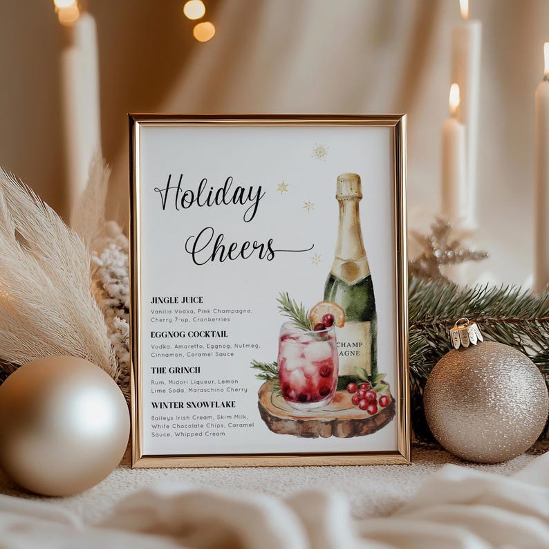 Christmas Bar Menu Template, Holiday Bar Sign, Christmas Party Drinks ...