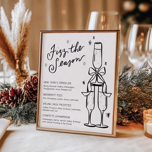 New Years Eve Drink Menu Sign, Hand Drawn Holiday Bar Sign, Whimsical ...