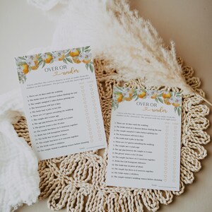 Over or Under Bridal Shower Game, Citrus Bridal Shower Game, Main ...