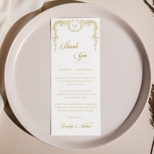Wedding Table Thank You Note Gold, Table Setting Thank You Card, Gold ...