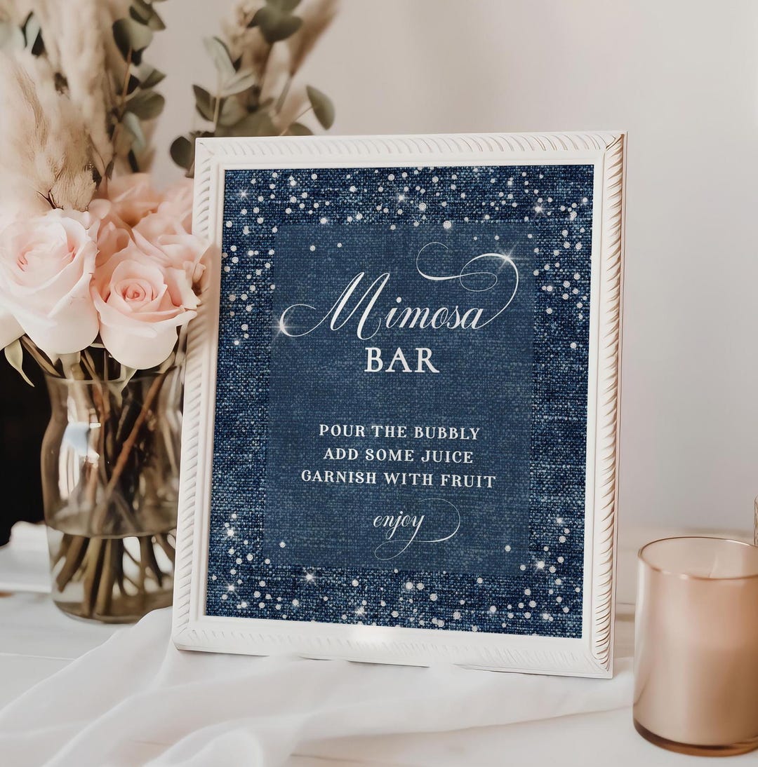 Mimosa Bar Menu Sign, Denim and Diamonds Mimosa Bar Sign Template ...