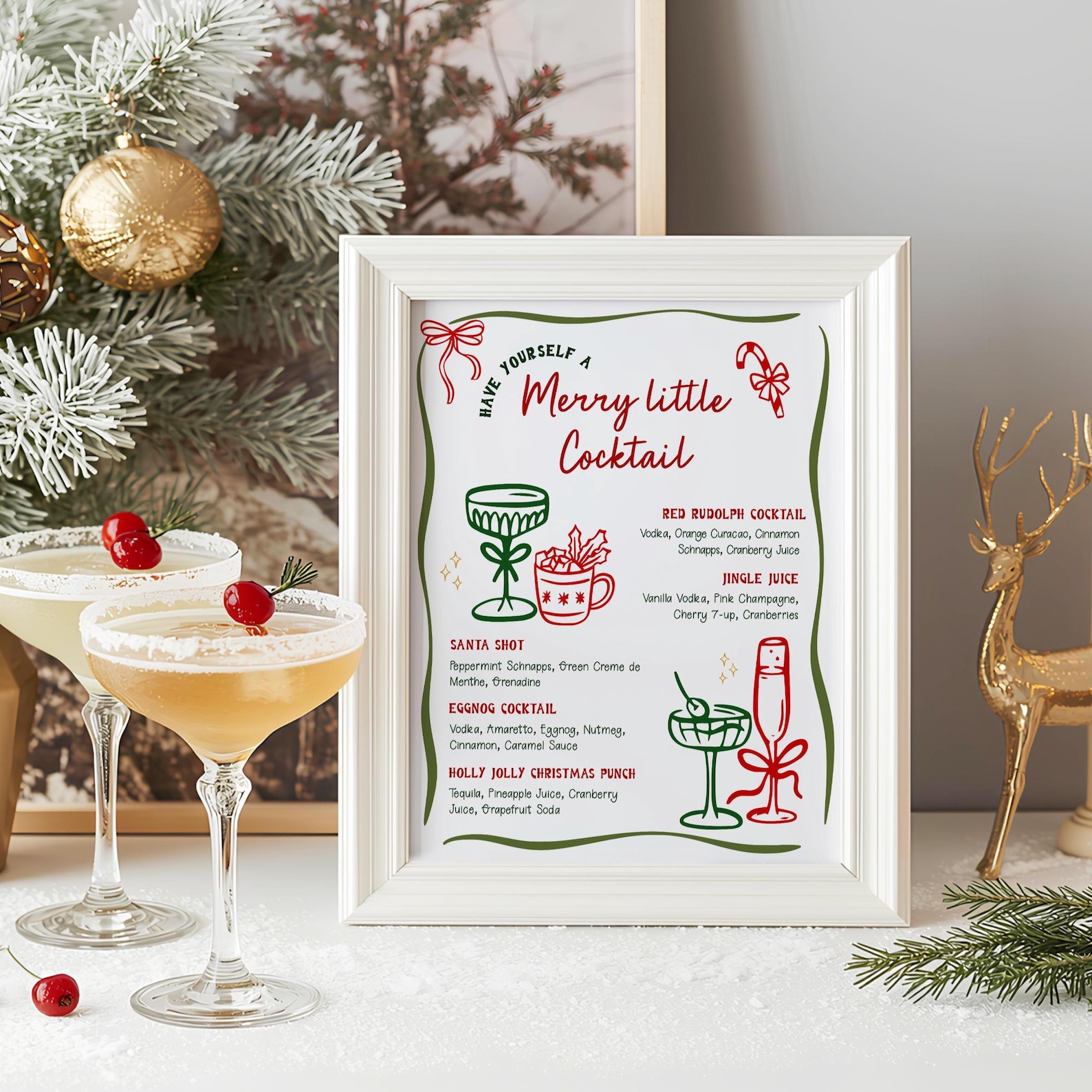 Whimsical Christmas Bar Menu Template, Hand Drawn Holiday Cocktail Menu ...