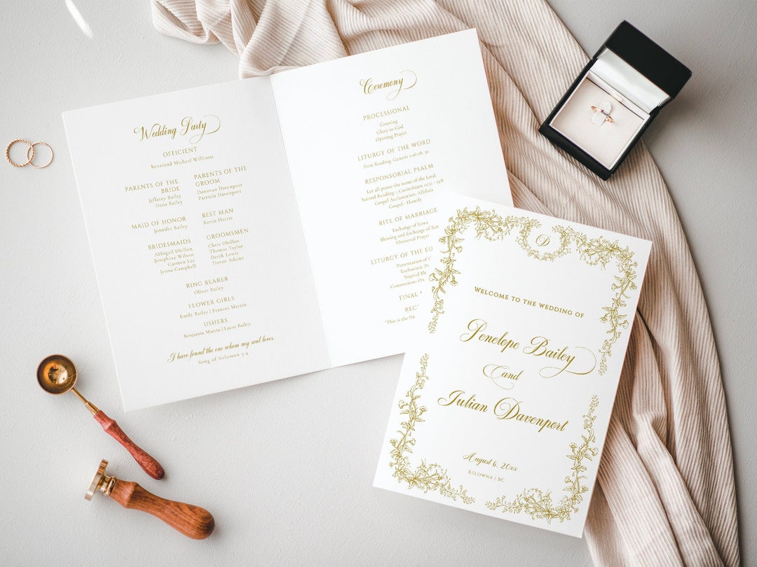 Gold and White Wedding Program, Church Wedding Ceremony Program, Gold ...