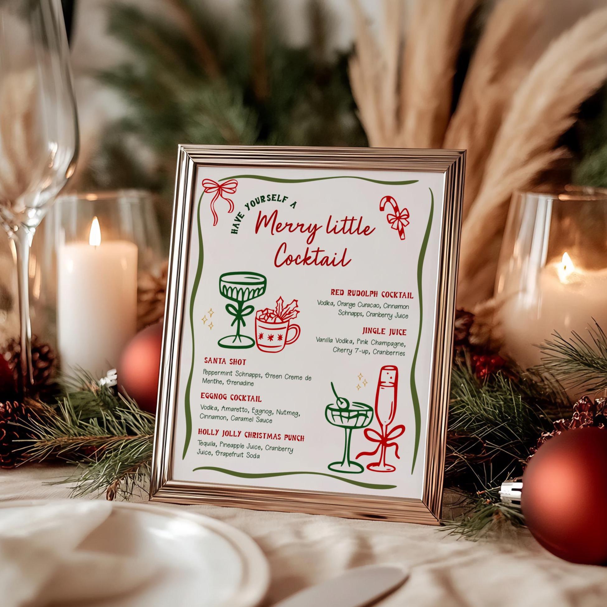 Whimsical Christmas Bar Menu Template, Hand Drawn Holiday Cocktail Menu ...