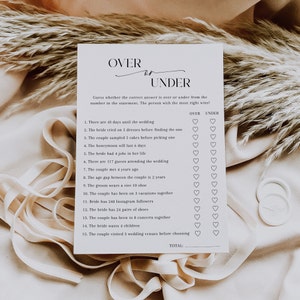 Over or Under Bridal Shower Game, Minimalist Bridal Shower Game, Over ...