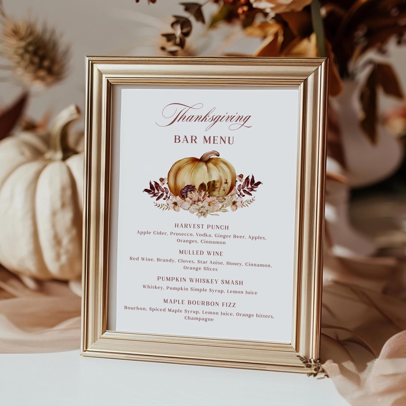 Thanksgiving Bar Menu Sign Template, Pumpkin Bar Menu, Friendsgiving ...