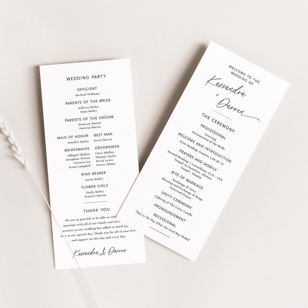 Minimalist Church Wedding Program, Christian Ceremony Program ...