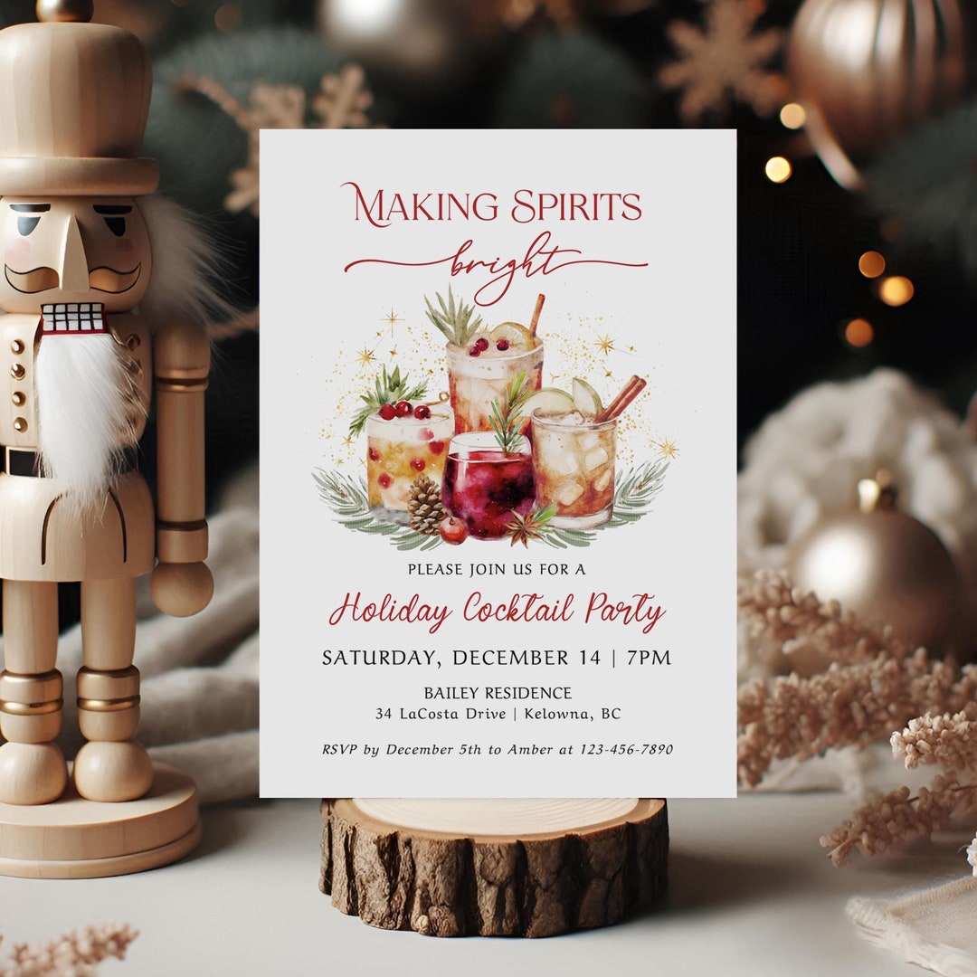 Making Spirits Bright Cocktail Party Invitation, Holiday Cocktail Party ...