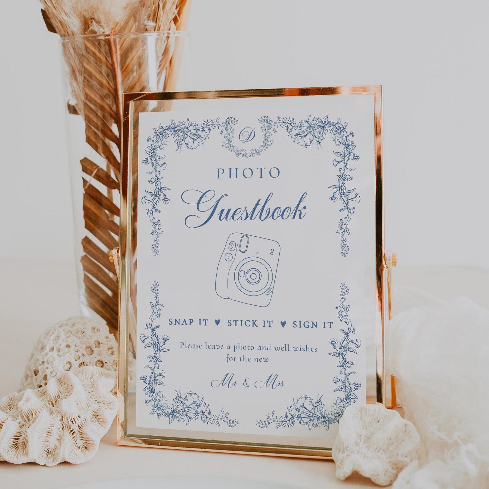 Dusty Blue Wedding Photo Guestbook Sign Template, Blue Toile Photo ...