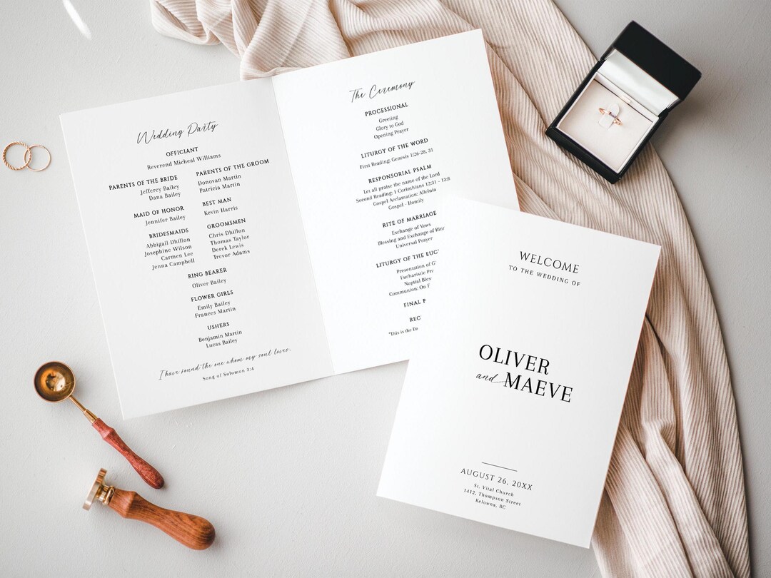 Catholic Church Wedding Program, Folded Wedding Program Template ...