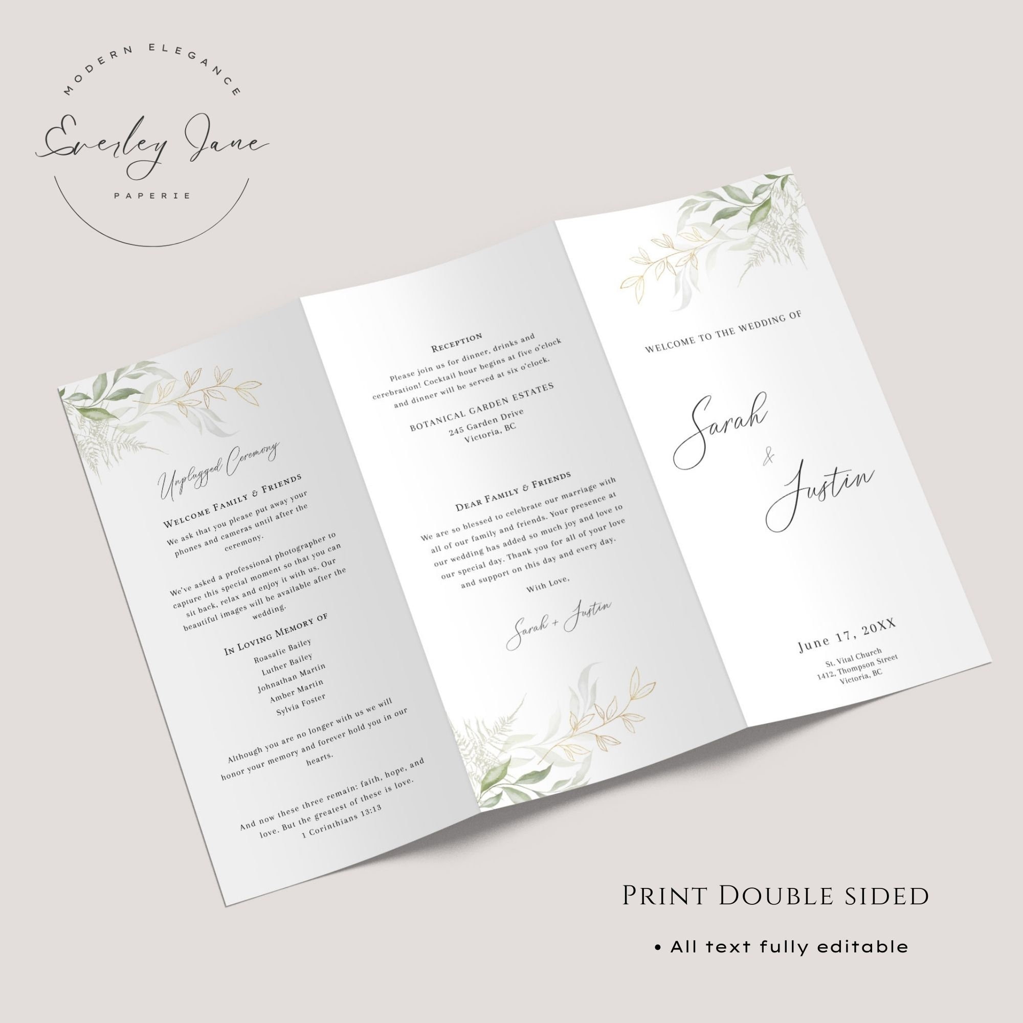Trifold Wedding Program Template, Church Ceremony Program, Catholic ...