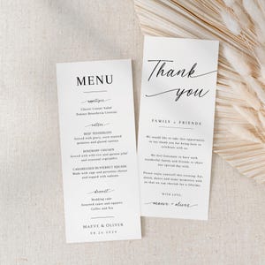 Minimalist Wedding Menu and Thank You Card, Wedding Menu Thank You ...