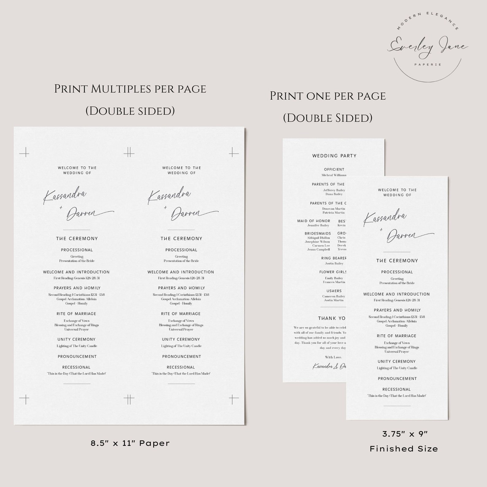 Minimalist Church Wedding Program, Christian Ceremony Program ...