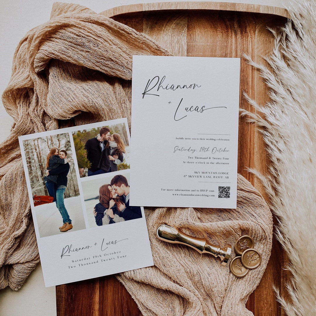 Invitación de boda con foto y código QR, minimalista, imprimible ...