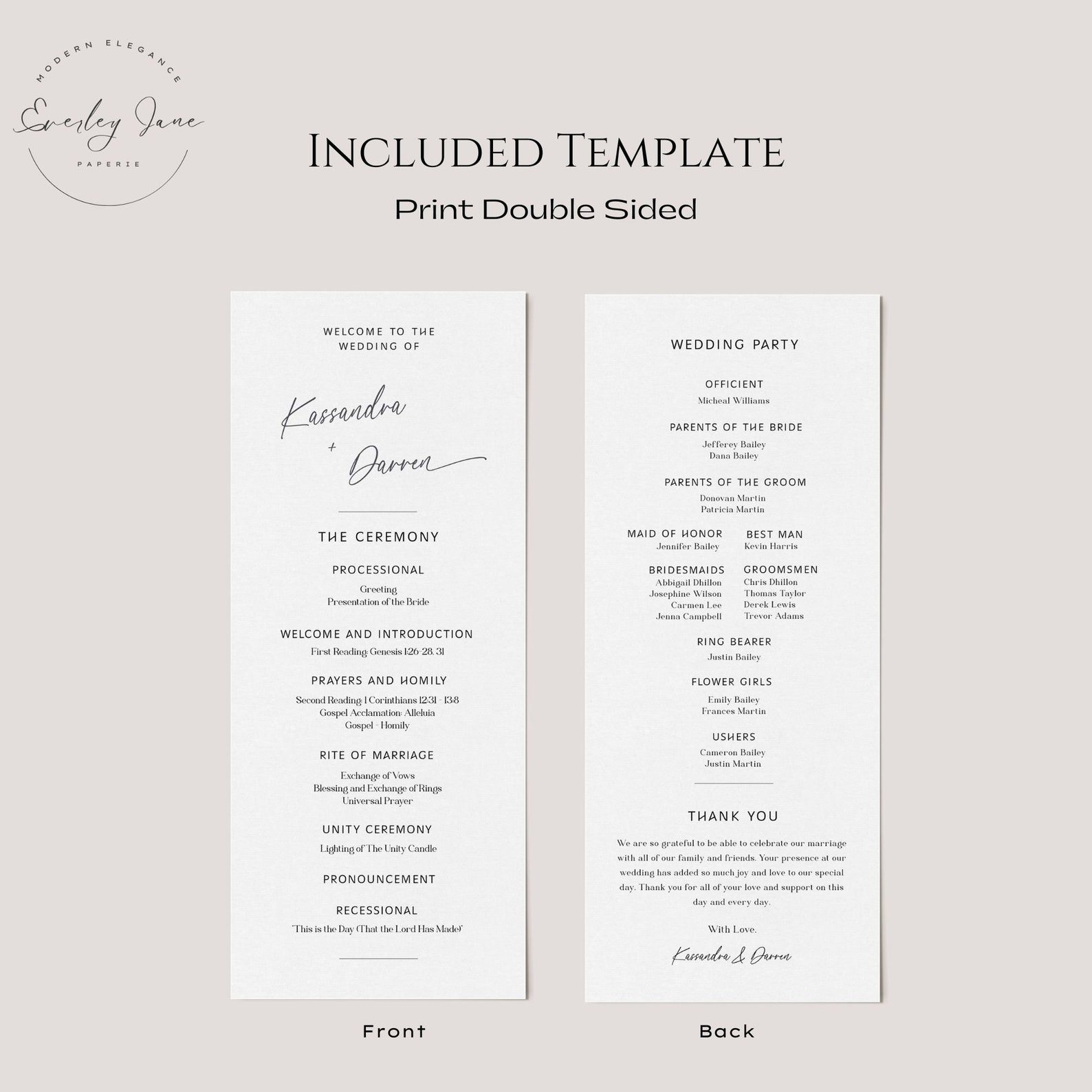 Minimalist Church Wedding Program, Christian Ceremony Program ...