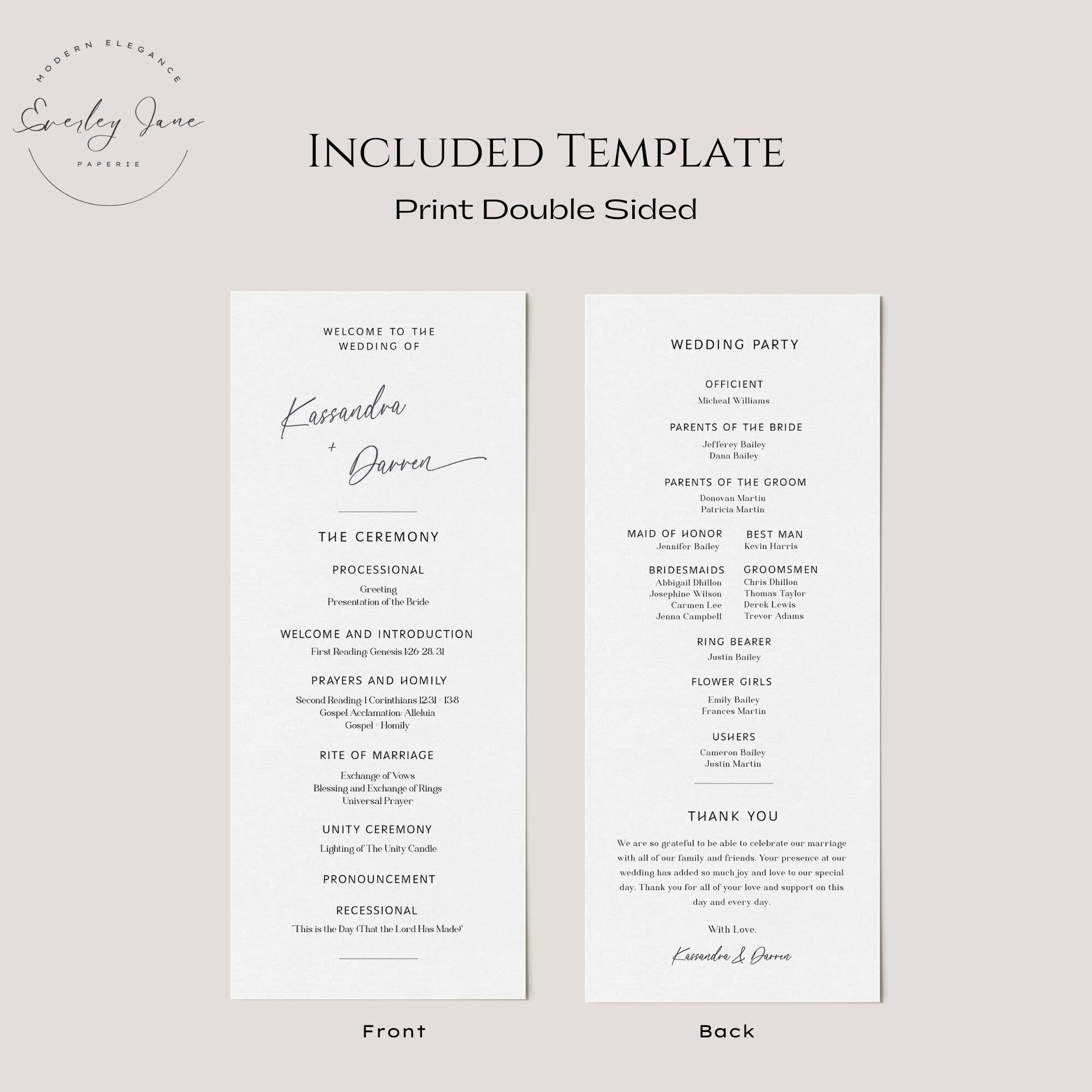Minimalist Church Wedding Program, Christian Ceremony Program ...