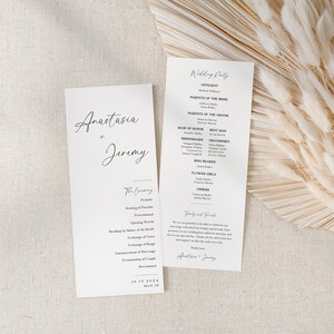 Minimalist Wedding Program Template, Modern Order of Service, Wedding Ceremony Itinerary ...