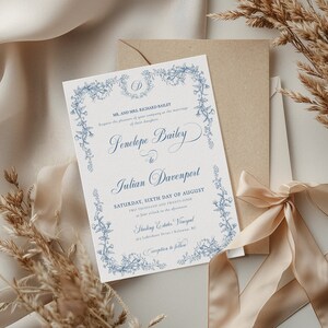 French Toile Wedding Invite, Blue Toile Invitation, Chinoiserie Wedding ...