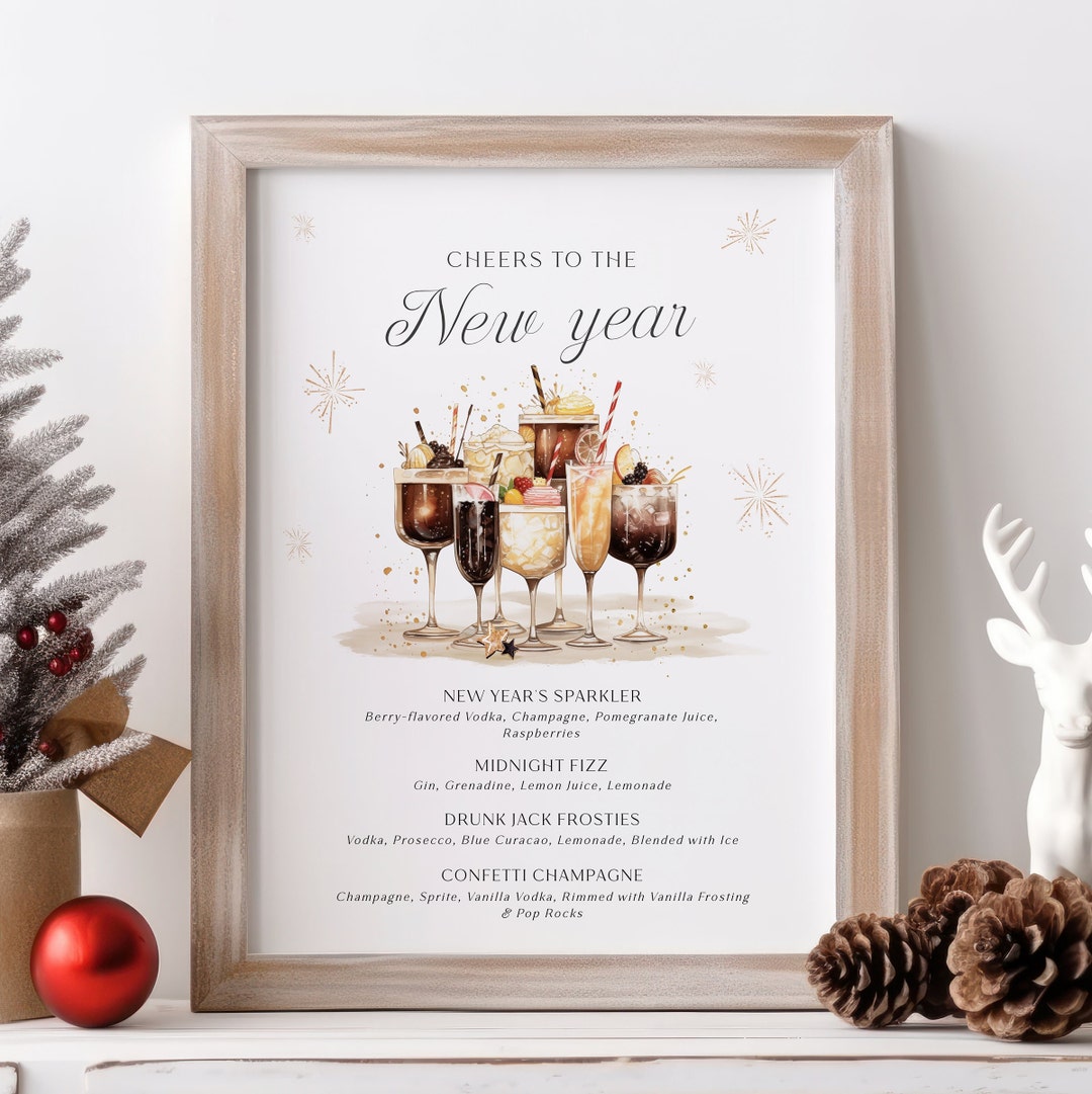 New Years Eve Bar Menu Sign Template, Holiday Bar Sign, New Years Party ...