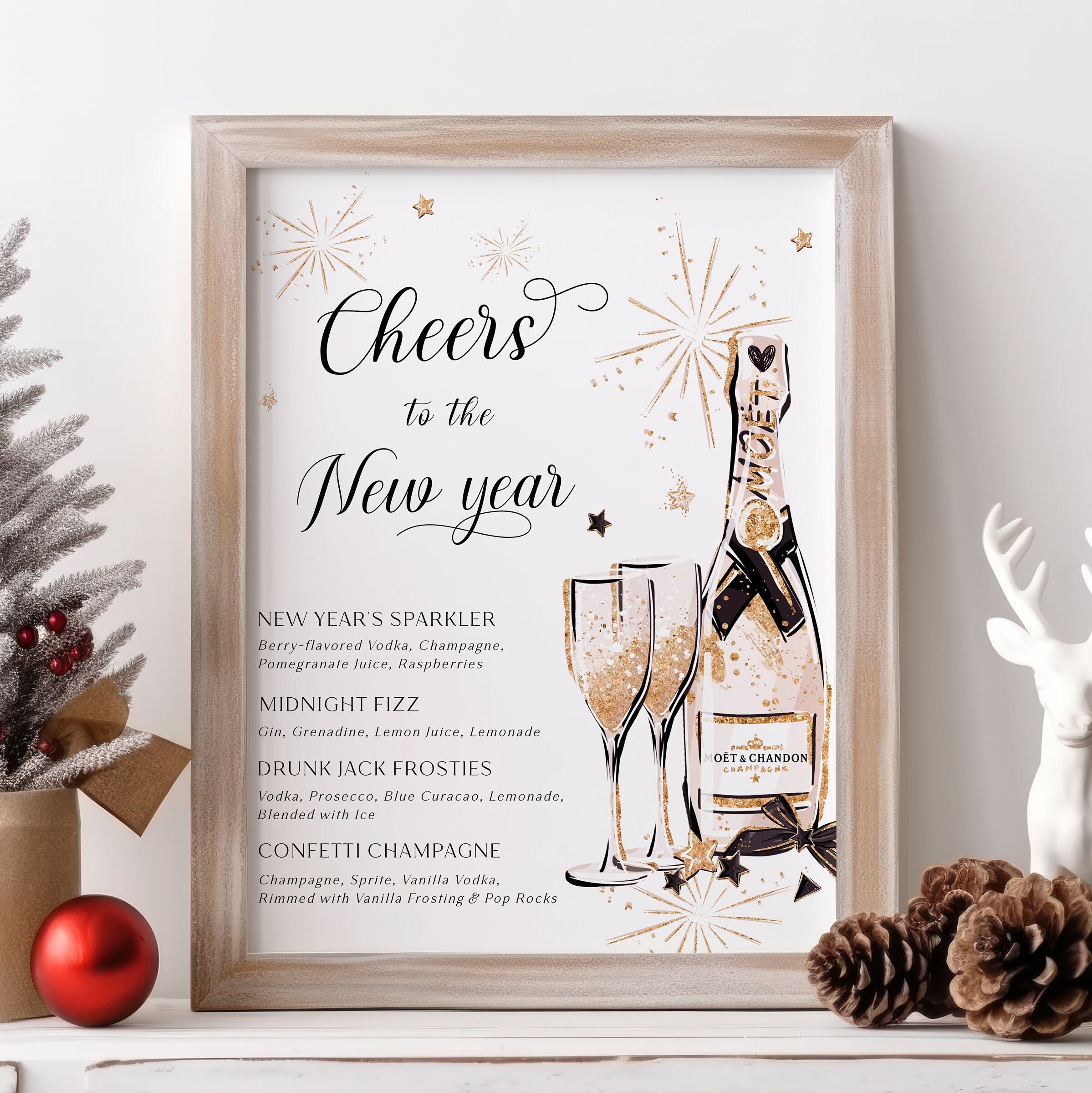 New Years Eve Drink Menu Sign, Holiday Bar Sign, New Years Party Bar ...