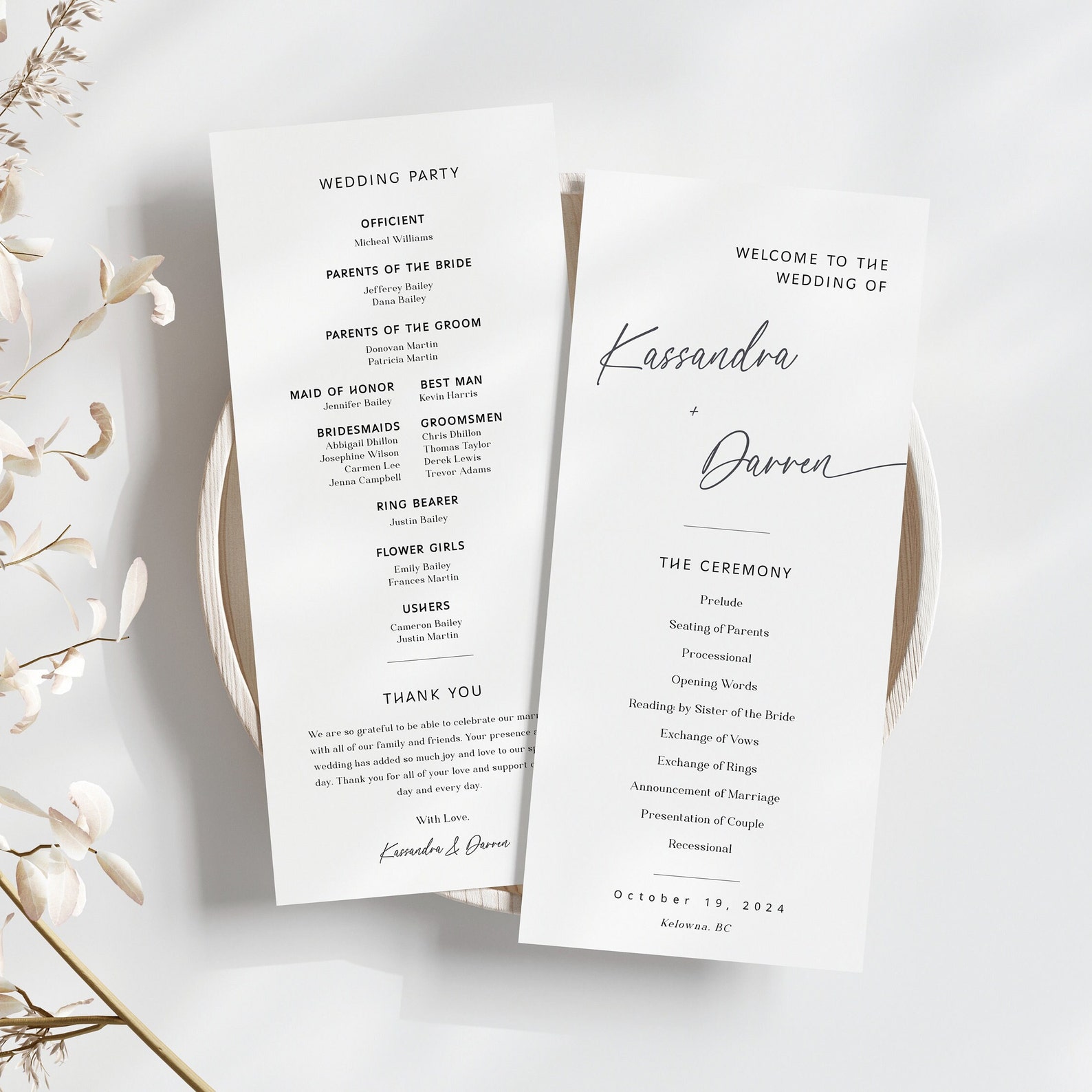 Minimalist Wedding Program Card Modern Order of Service - Etsy
