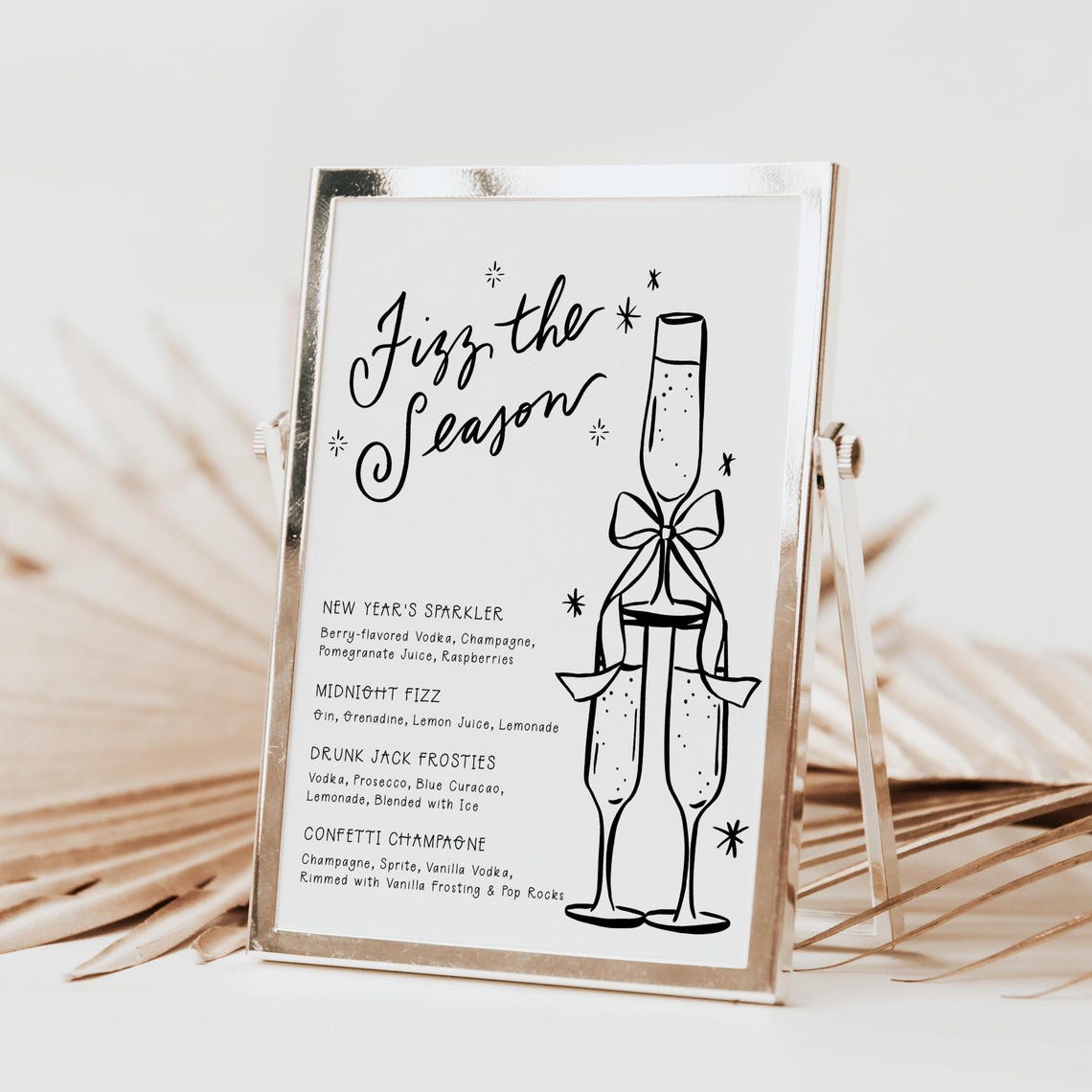 New Years Eve Drink Menu Sign, Hand Drawn Holiday Bar Sign, Whimsical ...