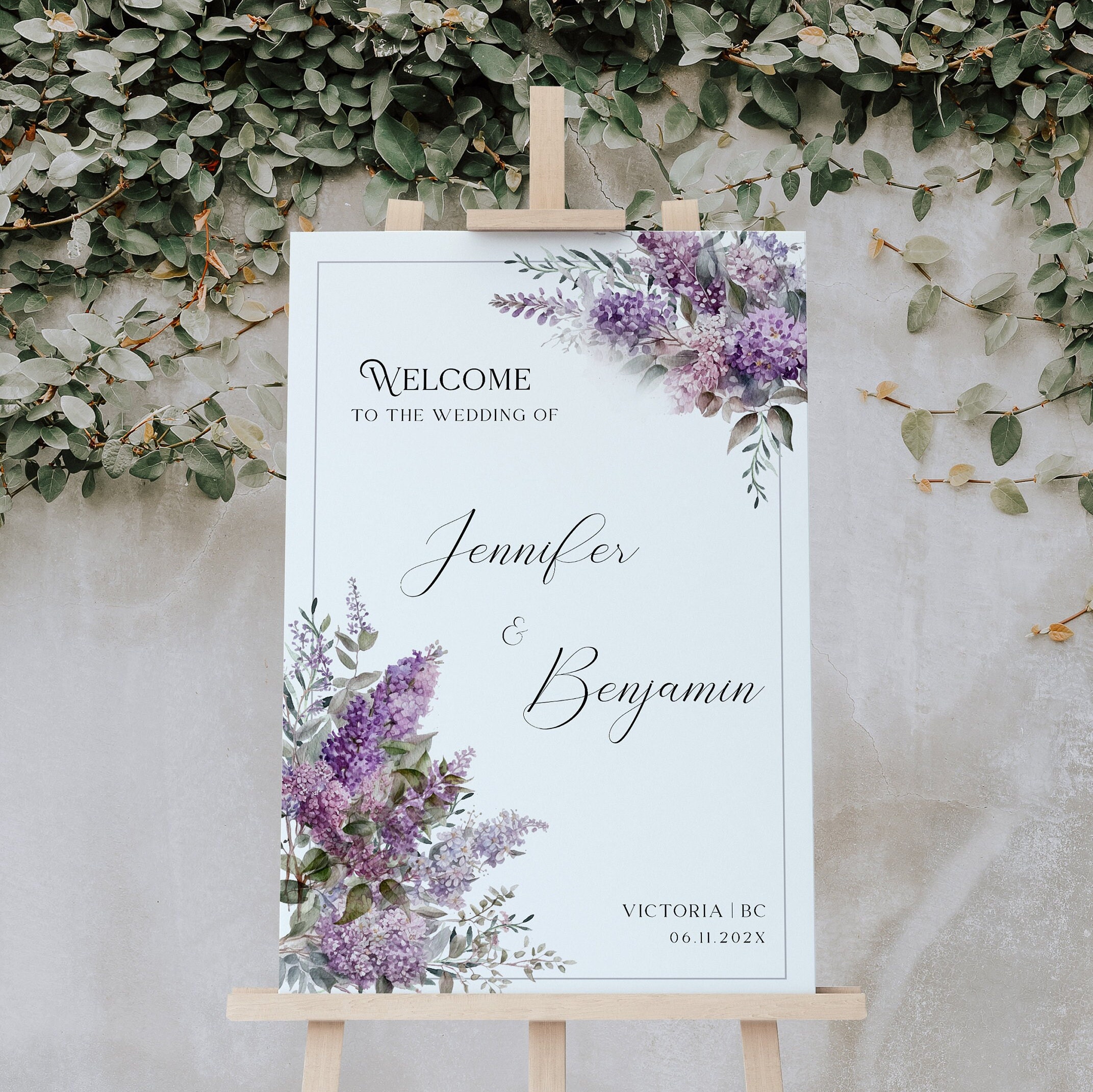 Lilac Welcome Sign Template, Purple Flower Welcome Sign, Wedding ...