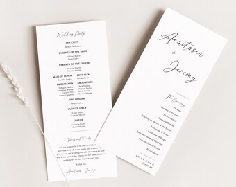 Minimalist Wedding Program Template, Modern Order of Service, Ceremony ...