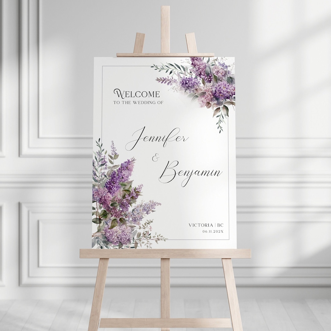 Lilac Welcome Sign Template, Purple Flower Welcome Sign, Wedding ...