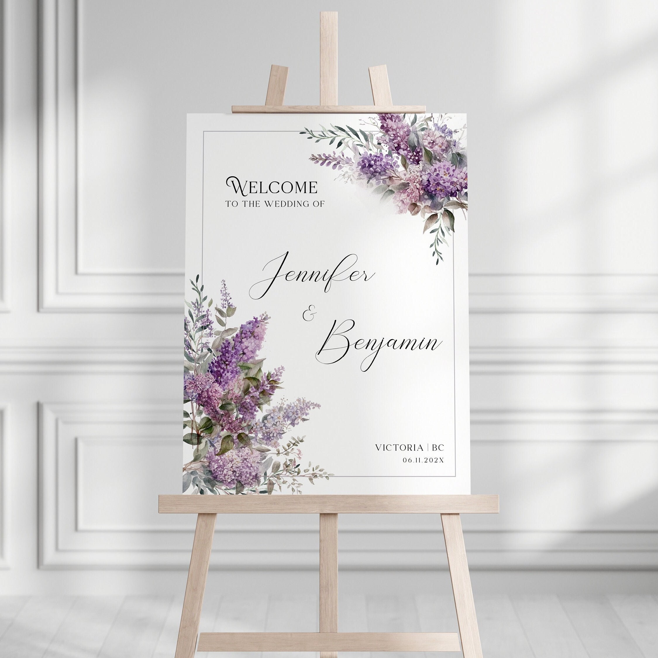 Lilac Welcome Sign Template, Purple Flower Welcome Sign, Wedding ...