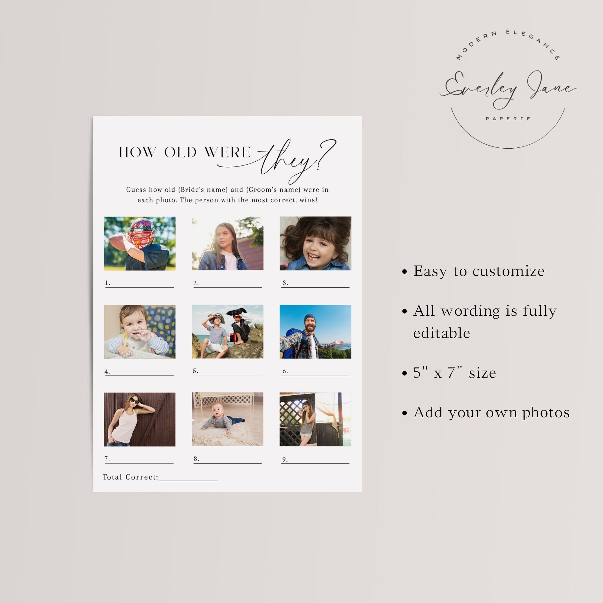 How Old Was the Bride and Groom Photo Game, Minimalist Bridal Shower ...