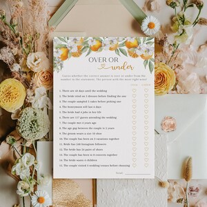 Over or Under Bridal Shower Game, Citrus Bridal Shower Game, Main ...