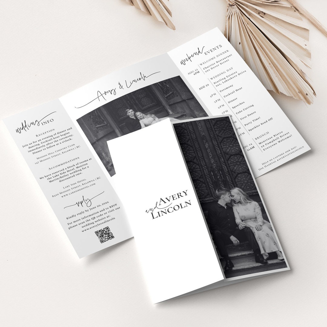 Gatefold Wedding Invitation Template With QR Code, Minimalist Wedding ...