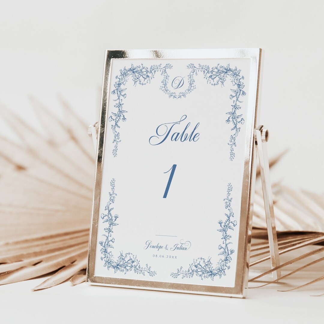 Dusty Blue Wedding Table Numbers, Vintage Floral Table Numbers, French ...