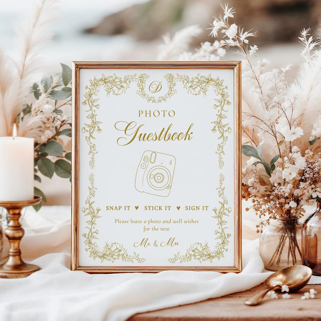 Gold Wedding Photo Guestbook Sign Template, Gold Toile Photo Guest Book ...