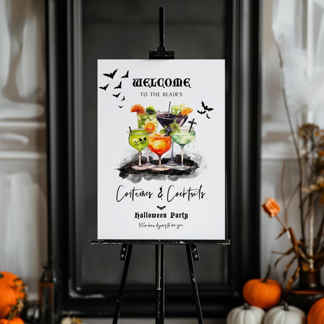 Halloween Party Welcome Sign Template, Costumes and Cocktails Welcome ...