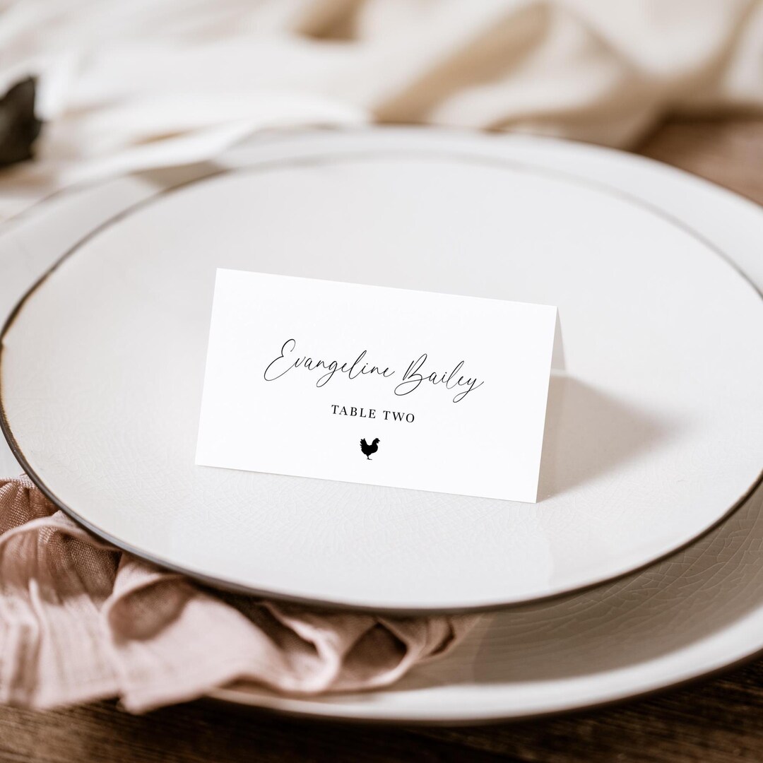 Minimalist Wedding Place Cards With Meal Choice, Simple Place Setting ...