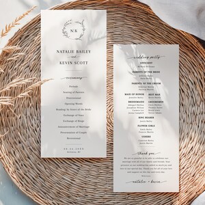 Monogram Wedding Program Card, Minimalist Wedding Program, Botanical Wreath, Printable Program ...