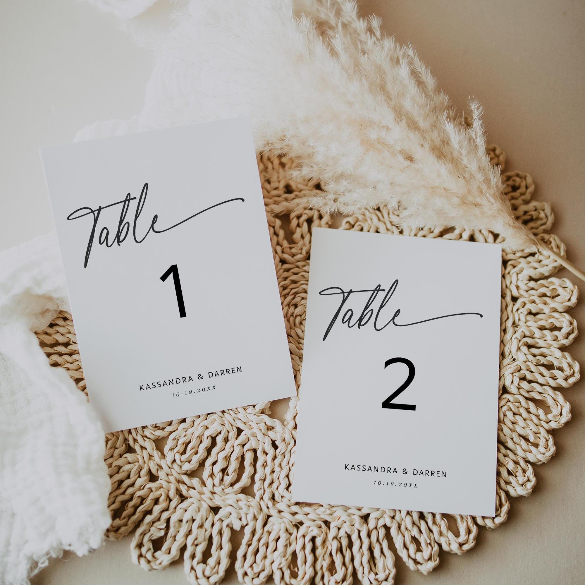Wedding Table Numbers Printable, Minimalist Table Number Cards, Simple ...