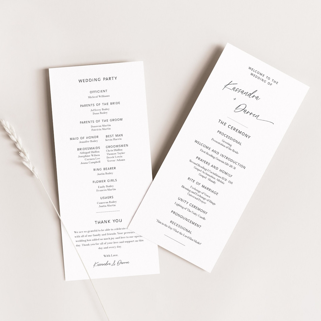 Minimalist Church Wedding Program, Christian Ceremony Program ...