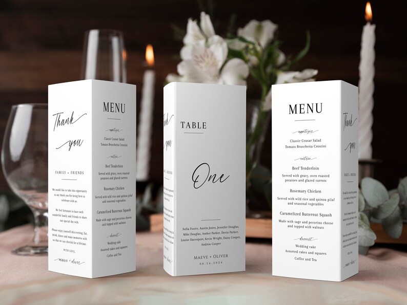Wedding Triangle Table Number Template, Modern Trifold Table Menu ...