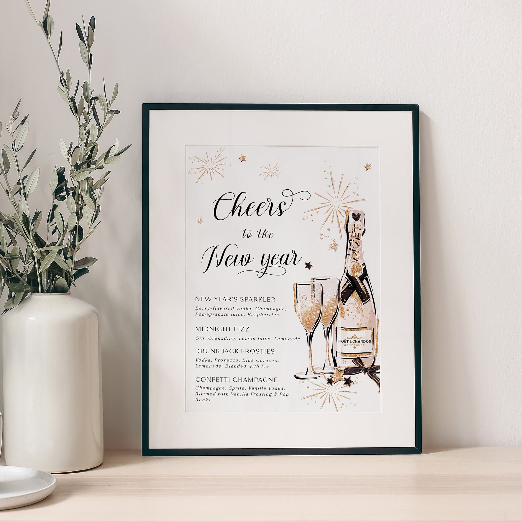 New Years Eve Drink Menu Sign, Holiday Bar Sign, New Years Party Bar ...