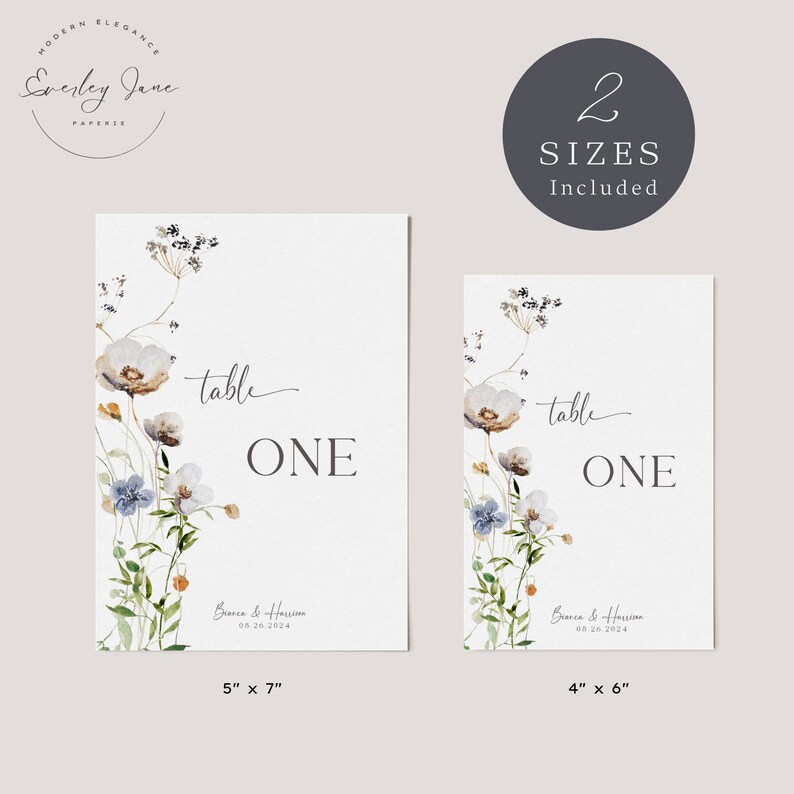 Wildflower Wedding Table Numbers, Floral Table Number Card, Printable ...