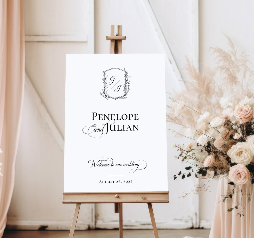 Wedding Welcome Sign With Crest, Monogram Crest Welcome Sign, Welcome ...