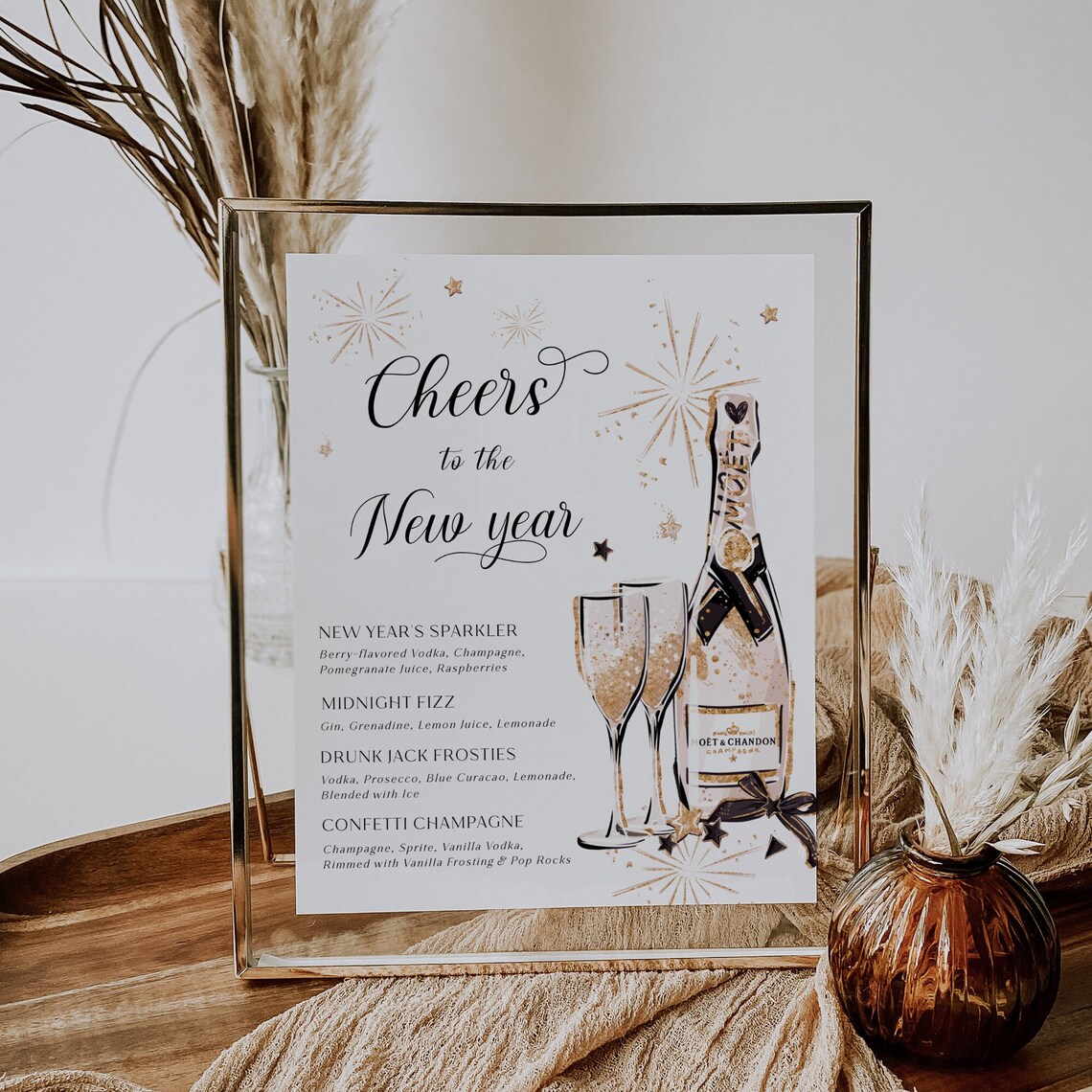 New Years Eve Drink Menu Sign, Holiday Bar Sign, New Years Party Bar ...