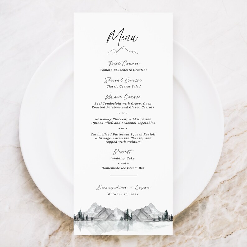 Rustic Wedding Menu Template Editable Dinner Menu Card - Etsy